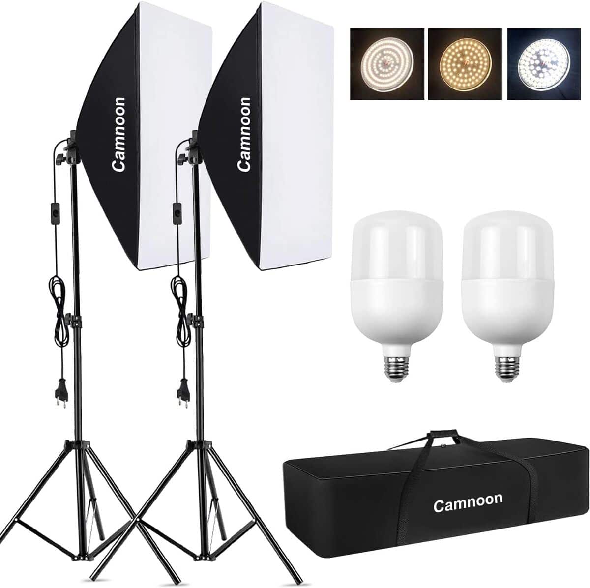 Test du kit éclairage CAMNOON : softbox LED 105 W et accessoires complets